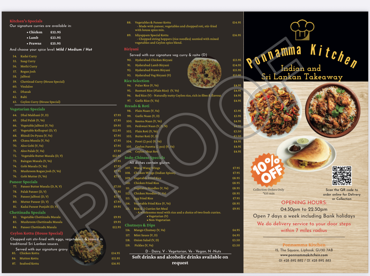 Menu - Ponnamma’s Kitchen - Taste of India & Sri Lanka
